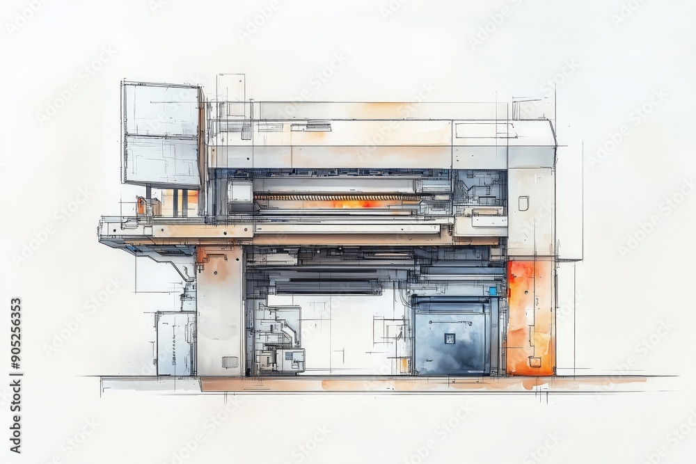 Simple drawing of a cross-section of a printer, [Printer], [Office ...