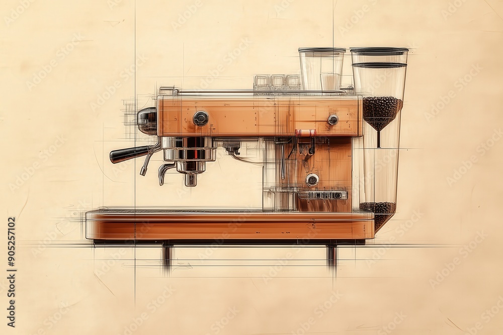Simple sketch of a cross-section of a coffee machine, [Coffee Machine ...