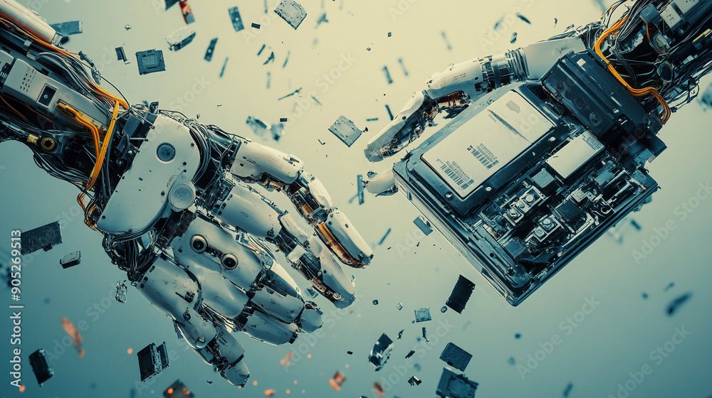 Robotic arms disassembling old battery packs. Stock Photo | Adobe Stock
