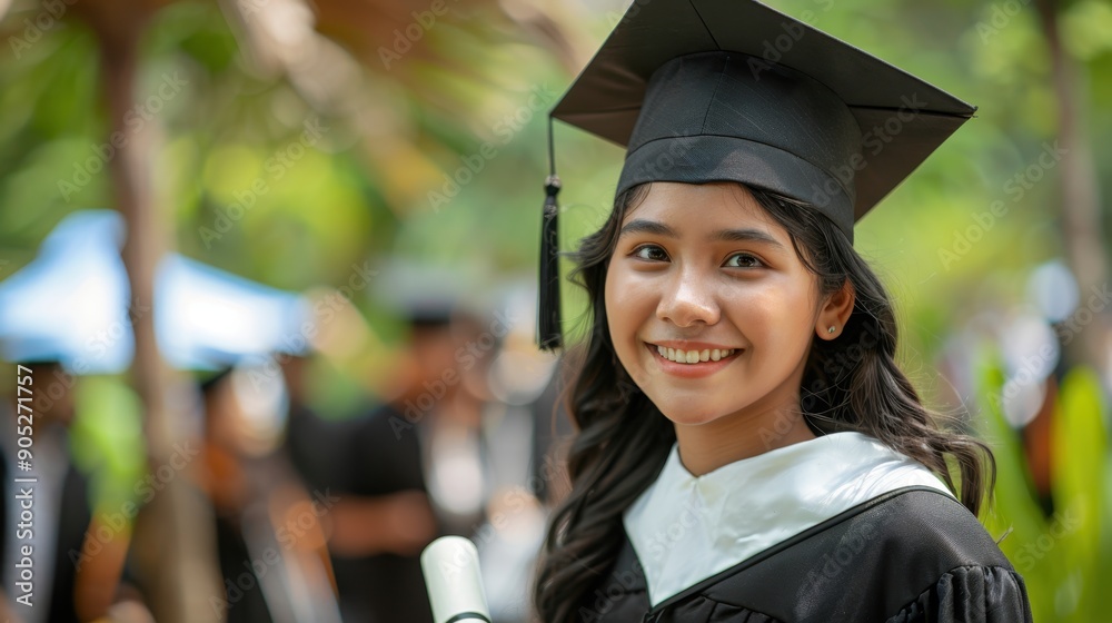Joyful Asian Graduate Celebrating Academic Achievement, portrait of a ...