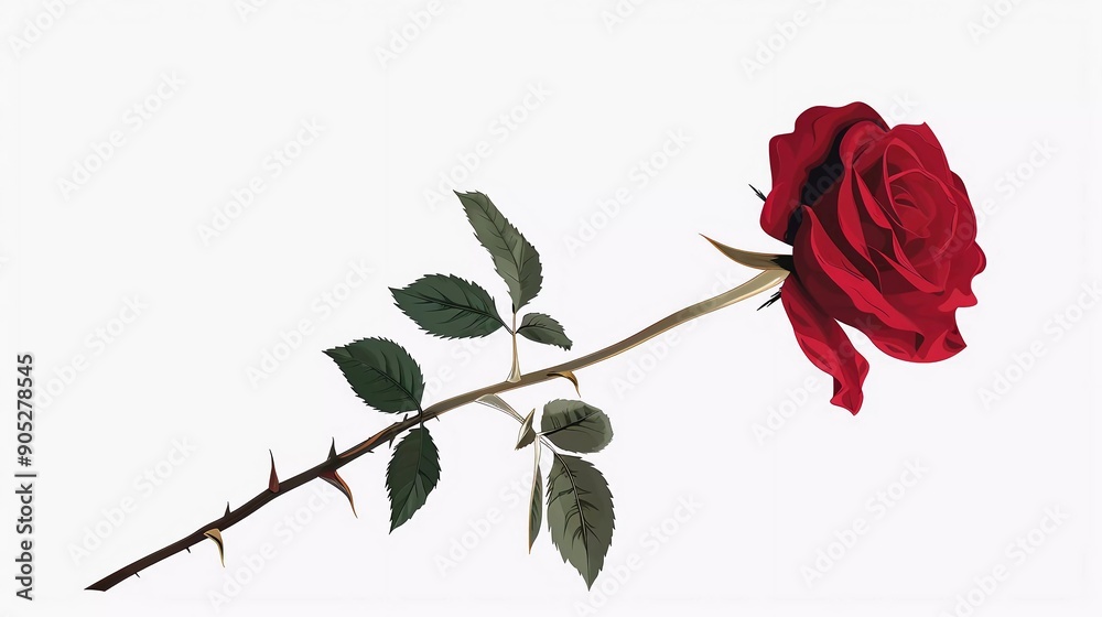 Single red rose vector illustration isolated on white background very ...