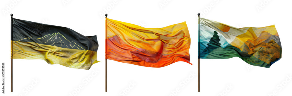 Diversity Three Unique Flags in Bold Designs and Colors cut out PNG on ...