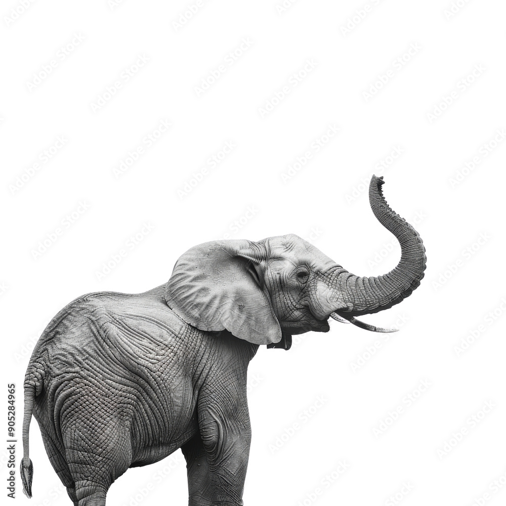 Graceful elephant raising its trunk in a majestic pose, showcasing the ...