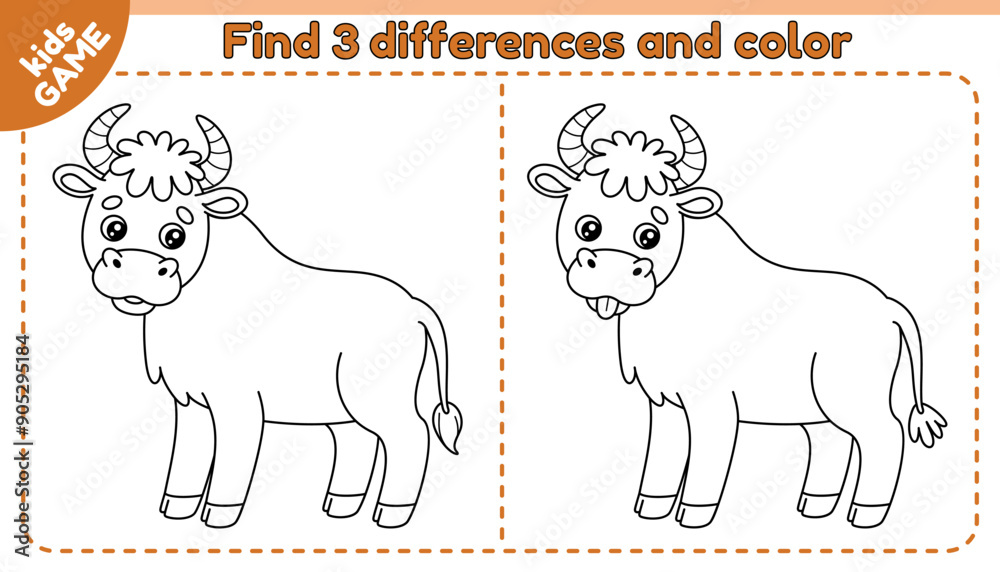 Farm kids game Find 3 differences with big bull. Spot the differences ...