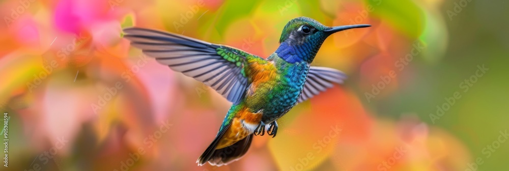 Sapphire-throated Hummingbird in Flight Over a National Park, a ...