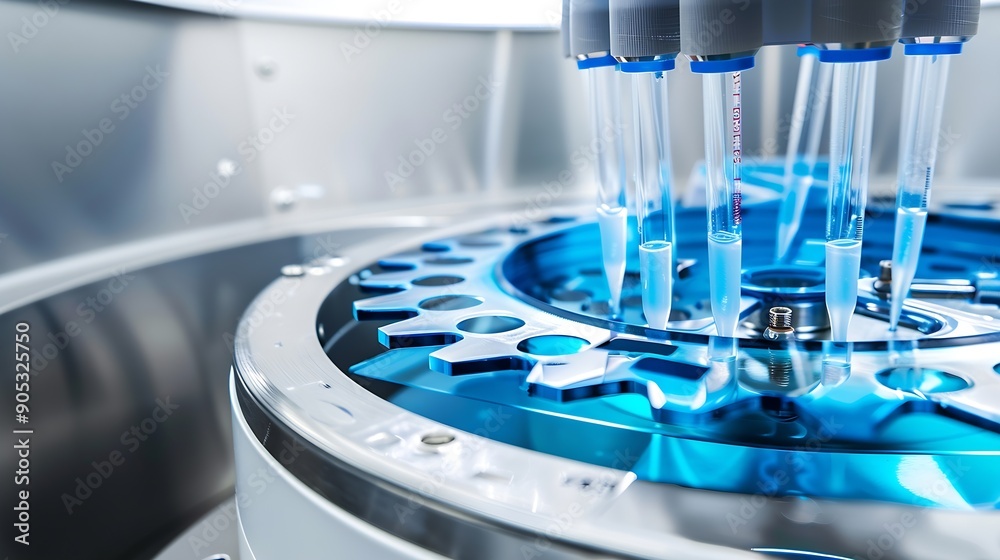 In Bio Technological Laboratory Analyzes Test Tube in Medical Machine ...