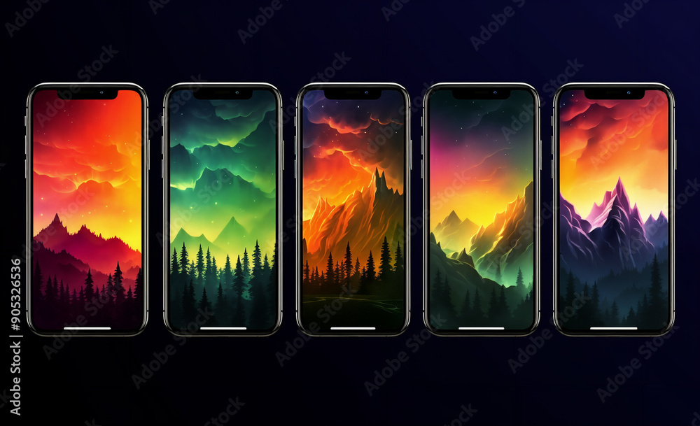 four different iphones with different screens and colors on them, all ...