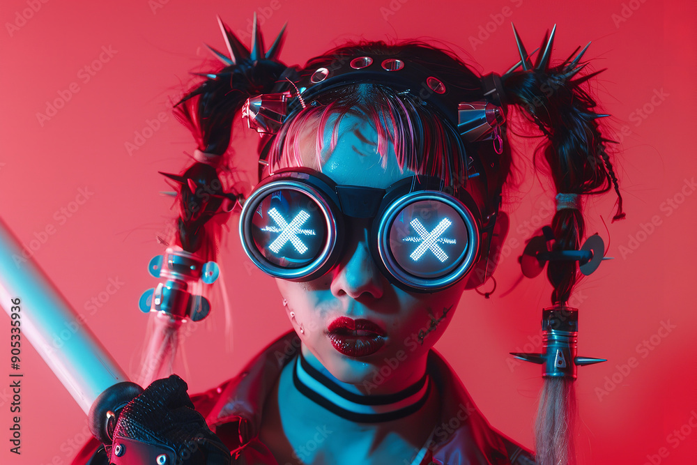 Cybergoth X girl is overflowing, punk swag, defiant snarl, round deep ...