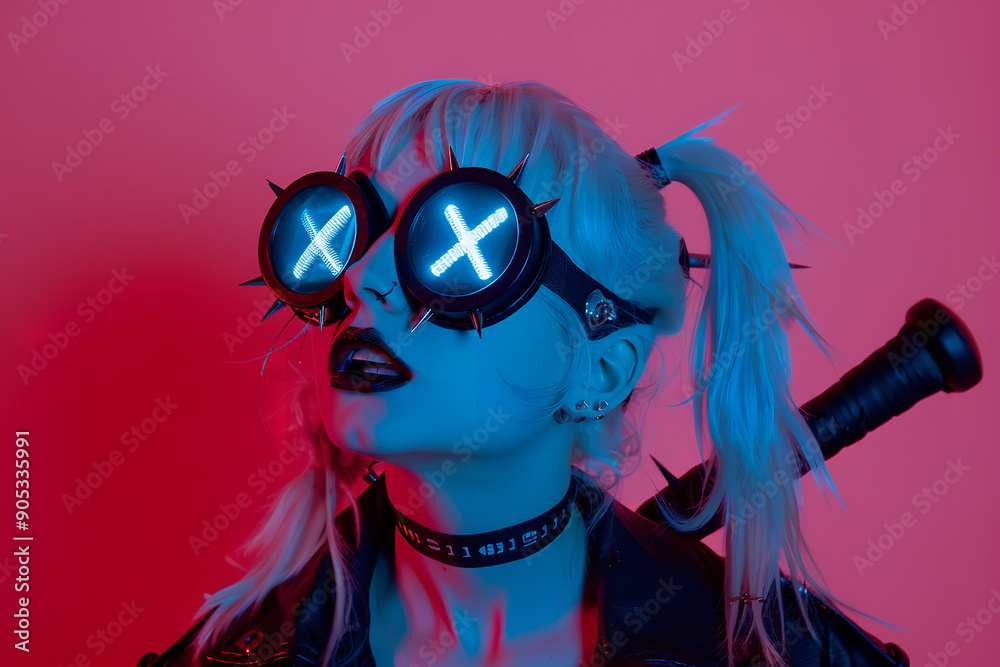 Cybergoth X girl is overflowing, punk swag, defiant snarl, round deep ...