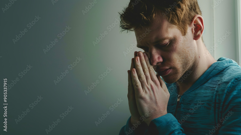 realistic photo of a 30 year old American man, pale skin, praying to ...