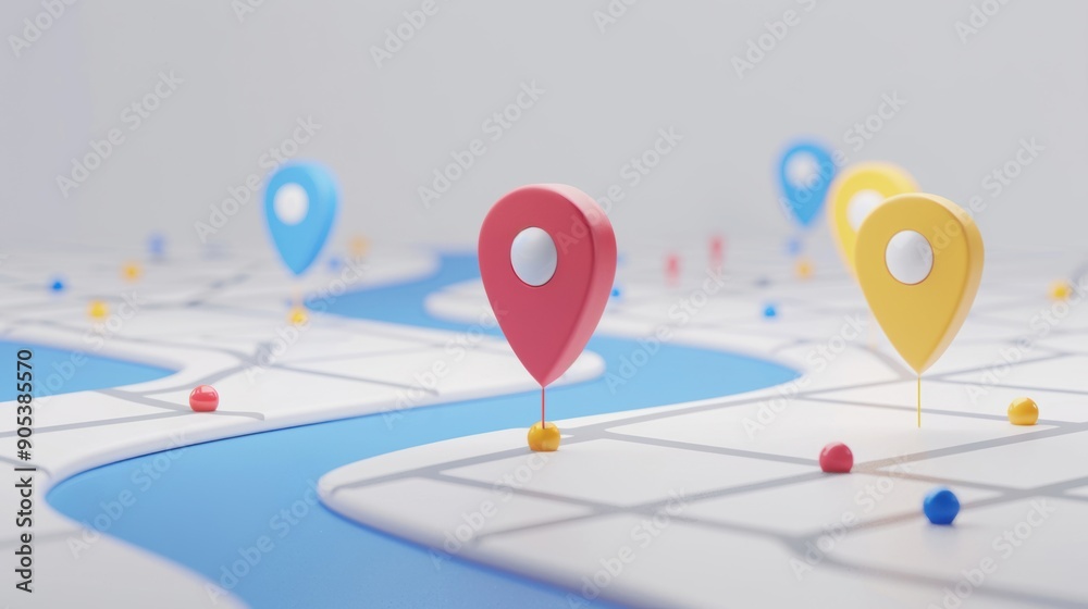 3D navigation icon depicting a route on a digital map, symbolizing ...