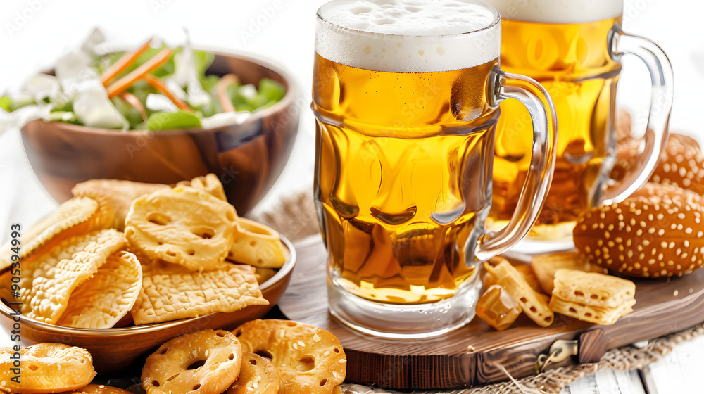 beer and snacks set. football season or fans party concept isolated on ...