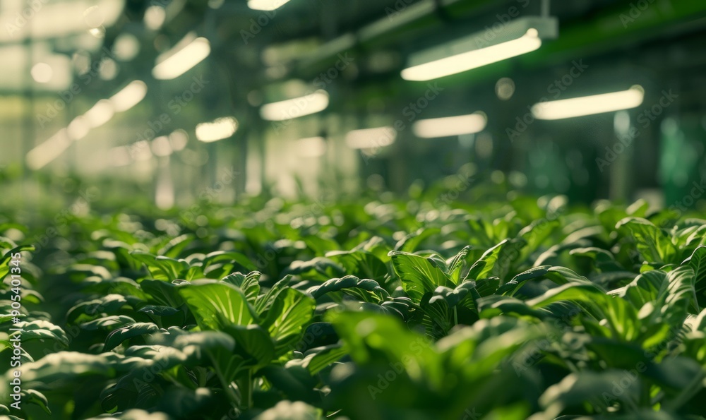 Bioengineered crops thriving in controlled vertical farms, depicting ...