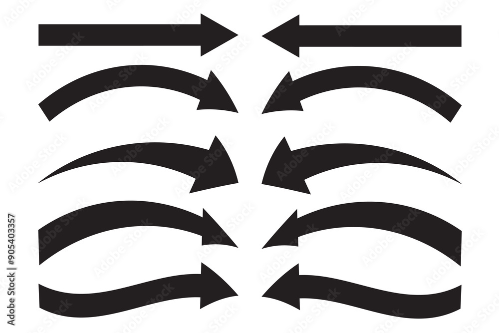 Black arrow icon isolated on white background. Horizontal dual long ...