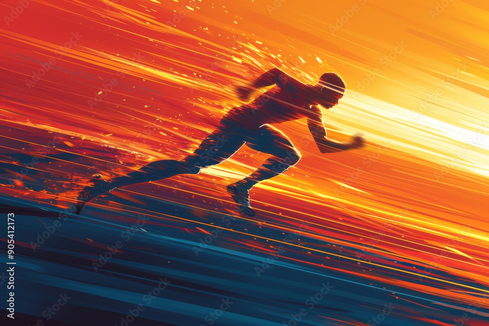 Vibrant and dynamic illustration of male sprinter captured in full ...