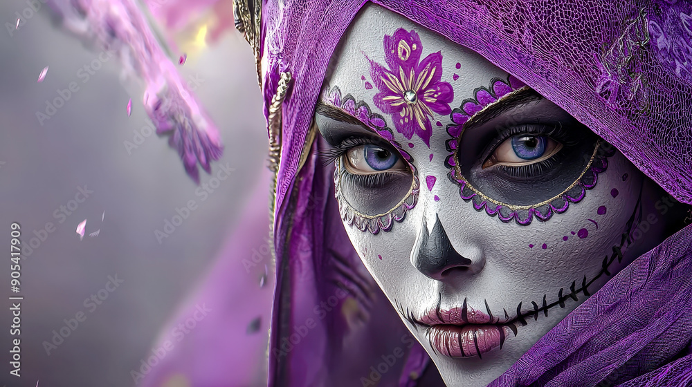 Striking Female Portrait of Dia de los Muertos La Catrina with Elegant ...