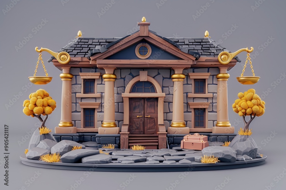 Cartoon Courthouse Building with Scales of Justice Stock Illustration ...