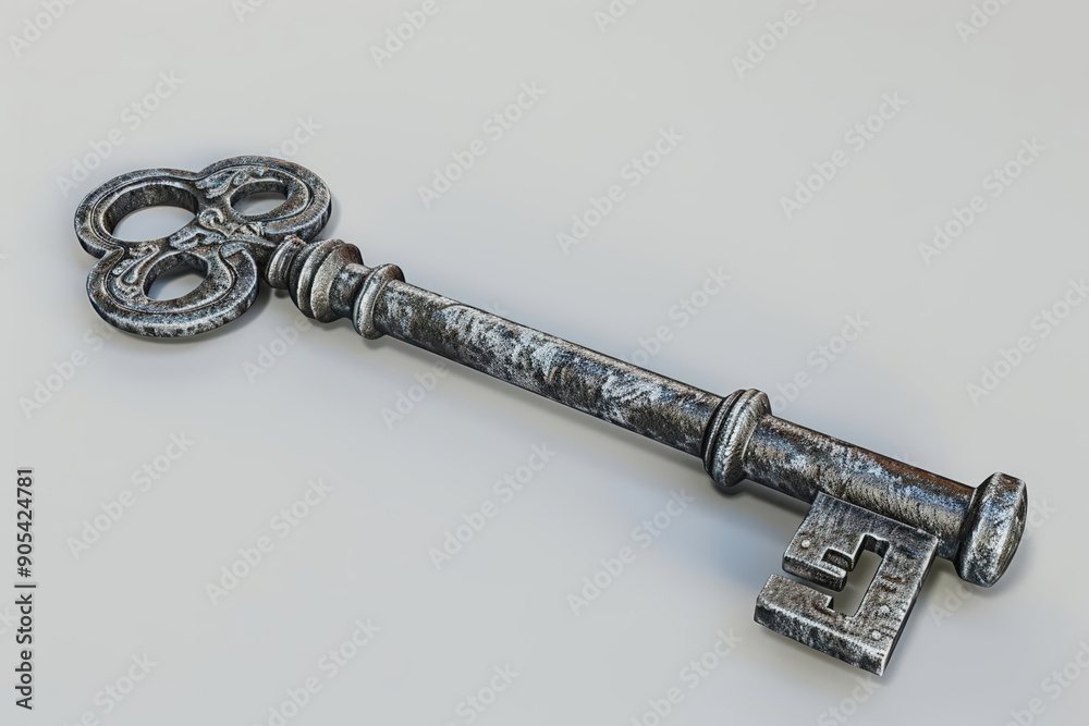 Detailed antique key with metallic textures3D Model illustration ...