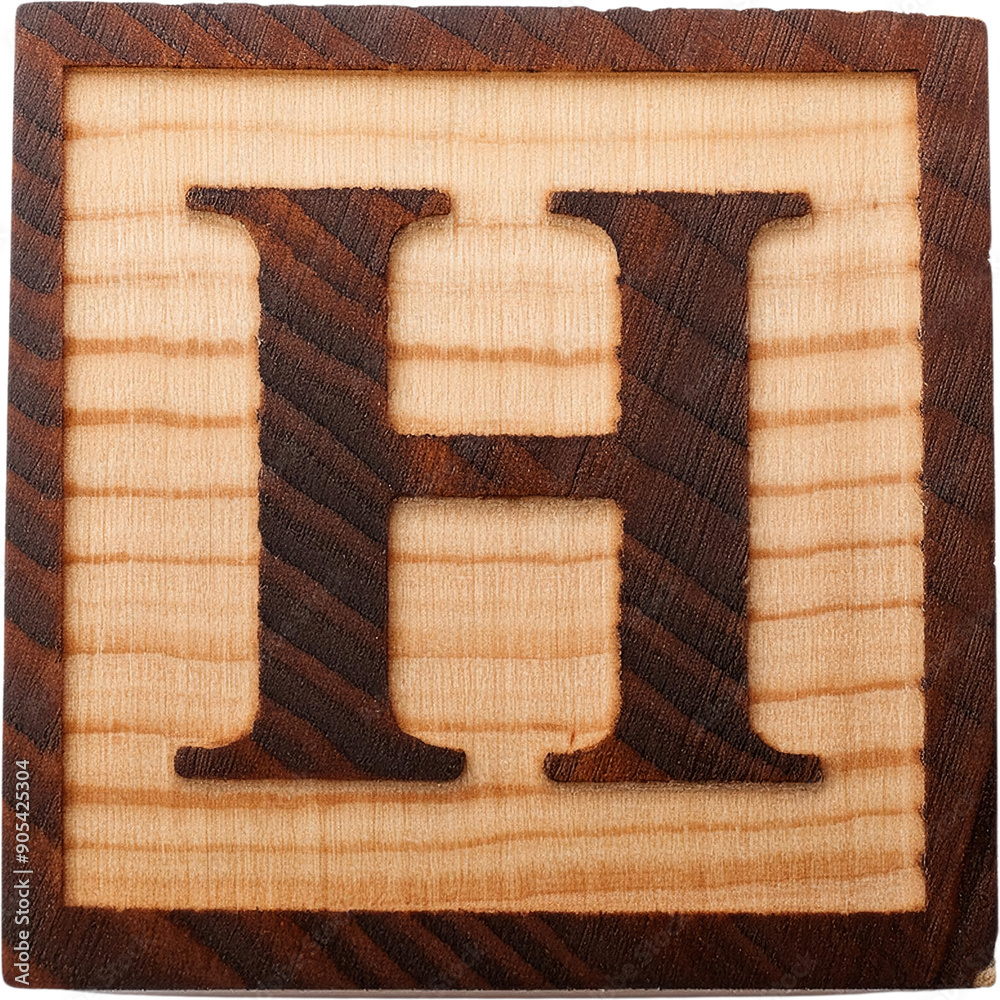 Wooden Block with Letter H cut out transparent isolated on white ...