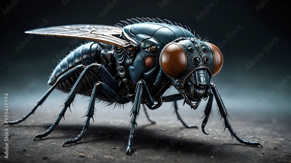 Photo & Art Print A detailed close-up of a robotic fly with a metallic ...