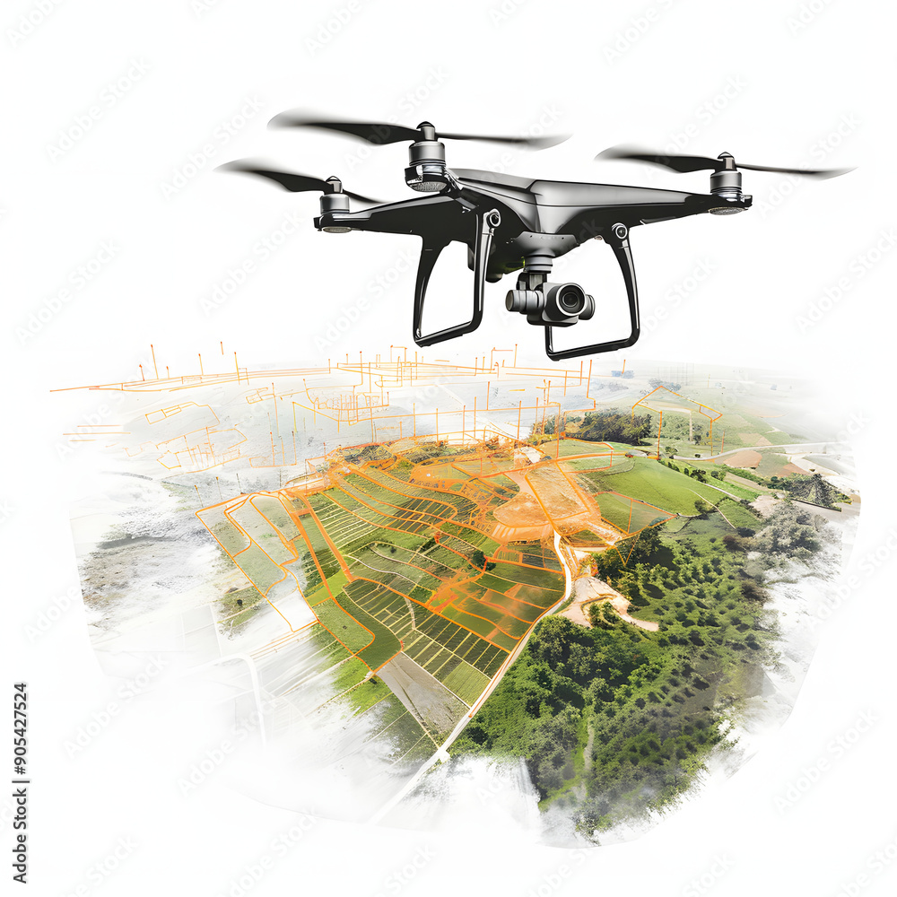 drone gps positioning system, aerial view land plot. site survey for ...