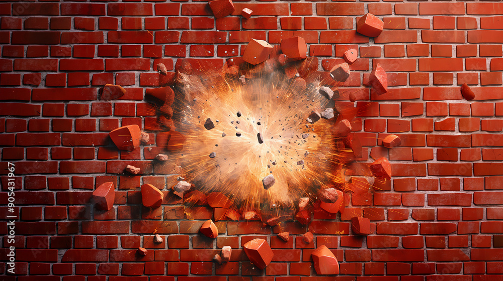 Exploding out hole in red brick wall isolation, Illustration Stock ...