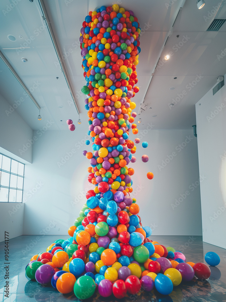 A large sculpture made of thousands of colorful balls, shaped like an ...
