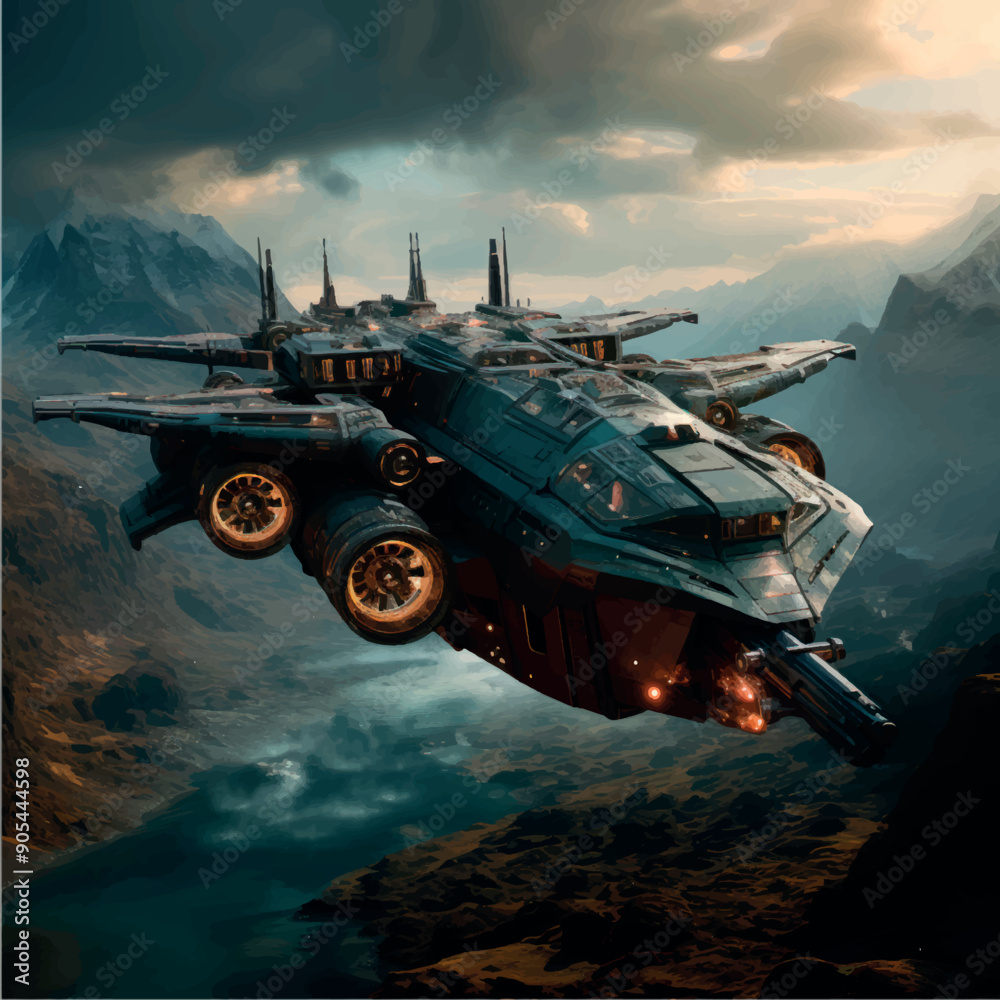 Model of a flying warship of the future. Spaceship 3D model for a ...