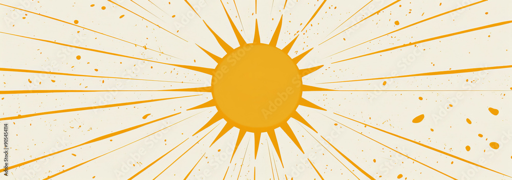 Simple clipart illustration of a yellow sun with long rays and splatter ...