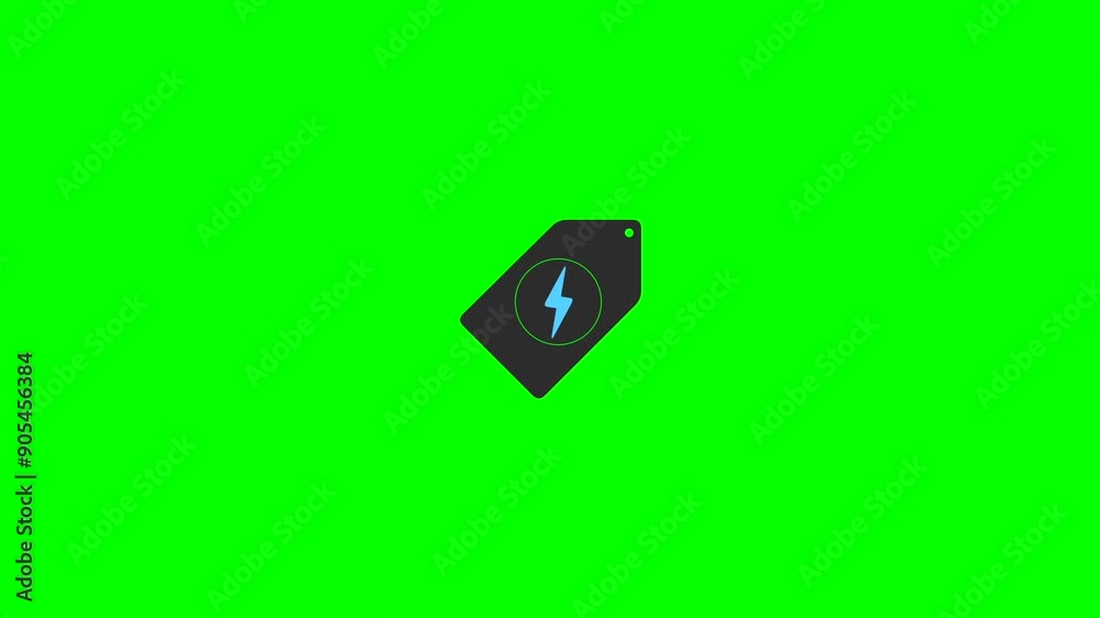 Blue lightning, symbolizing electricity inside a black price tag. Cost ...