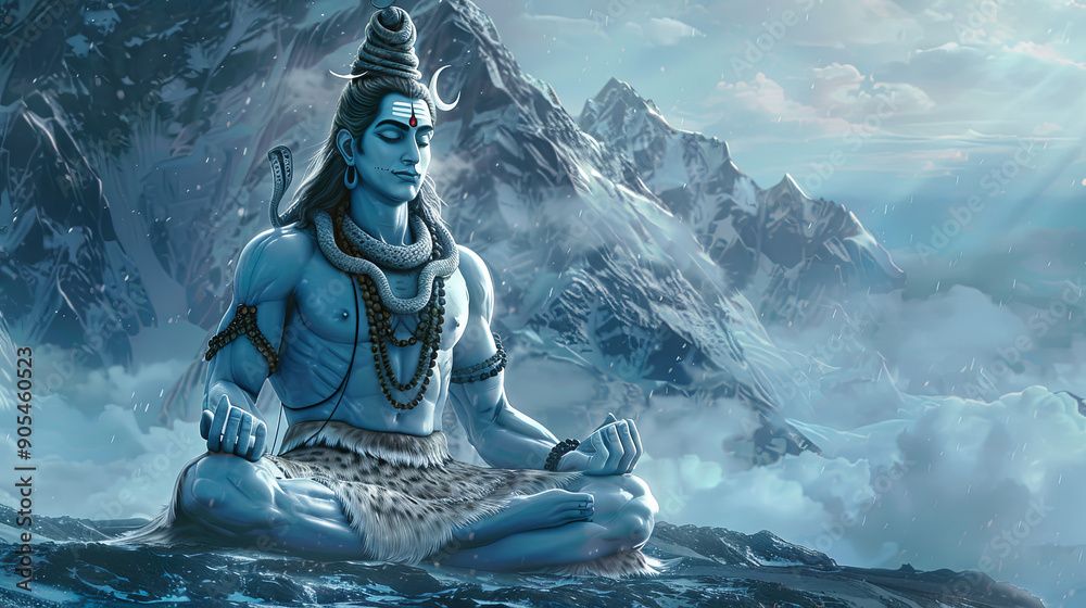 Lord Shiva meditating in Himalayas yoga meditation peace serenity ...