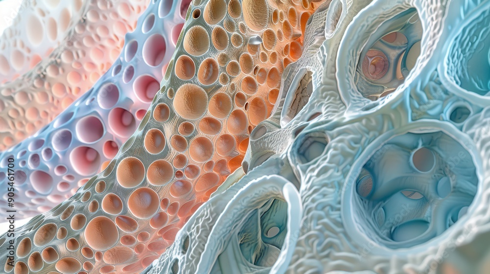 Create a detailed microscopic image of skin cells, highlighting their ...