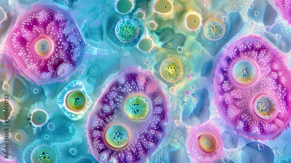 Produce a high-resolution image of plant cells under a microscope ...