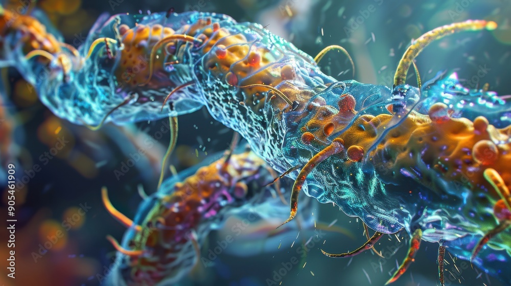 Illustrate a detailed microscopic view of flagella, highlighting their ...