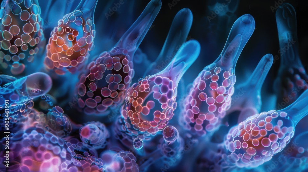 Produce a high-resolution image of cilia under a microscope, showcasing ...