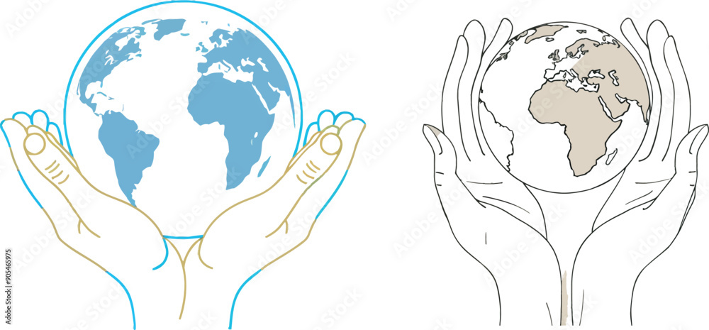 An illustration of Earth held in the hand by a human hand. Human hands ...
