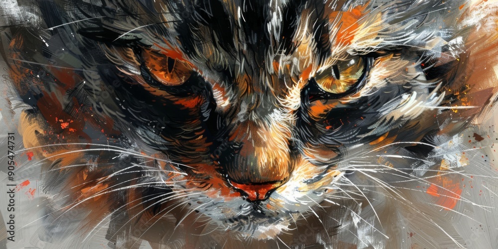 Fierce Feline Fury: A Close-Up Illustration of an Angry Predatory Cat ...