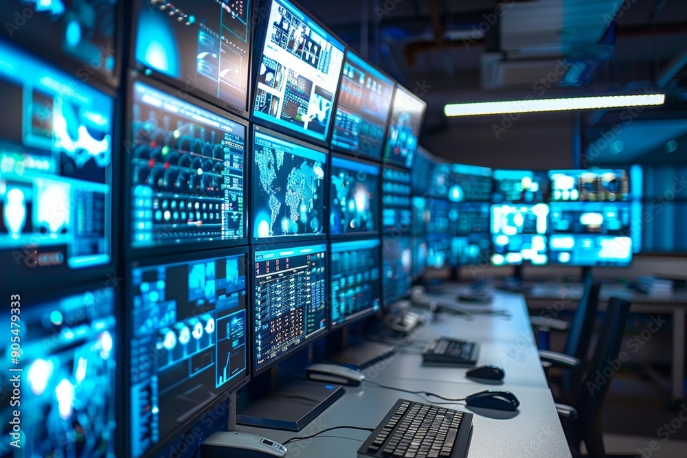 Industry 4.0 Modern Factory%3A Security Control Room with Multipoke ...
