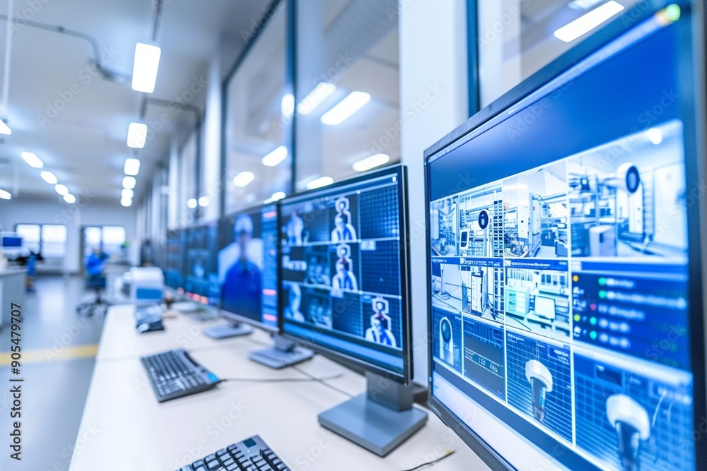 Foto de Industry 4.0 Modern Factory%3A Security Control Room with ...