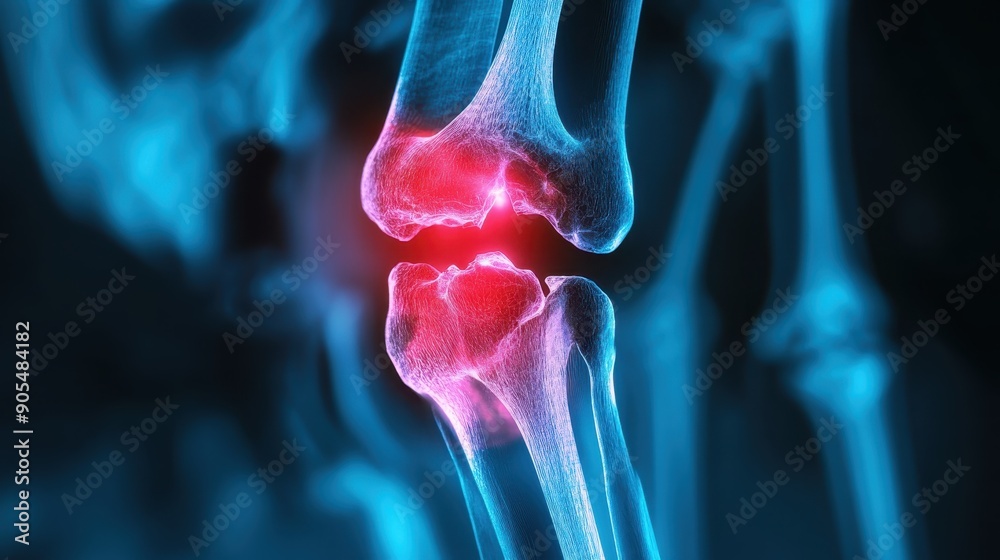 Knee joint with a focus on the femur and tibia bones, highlighting the ...