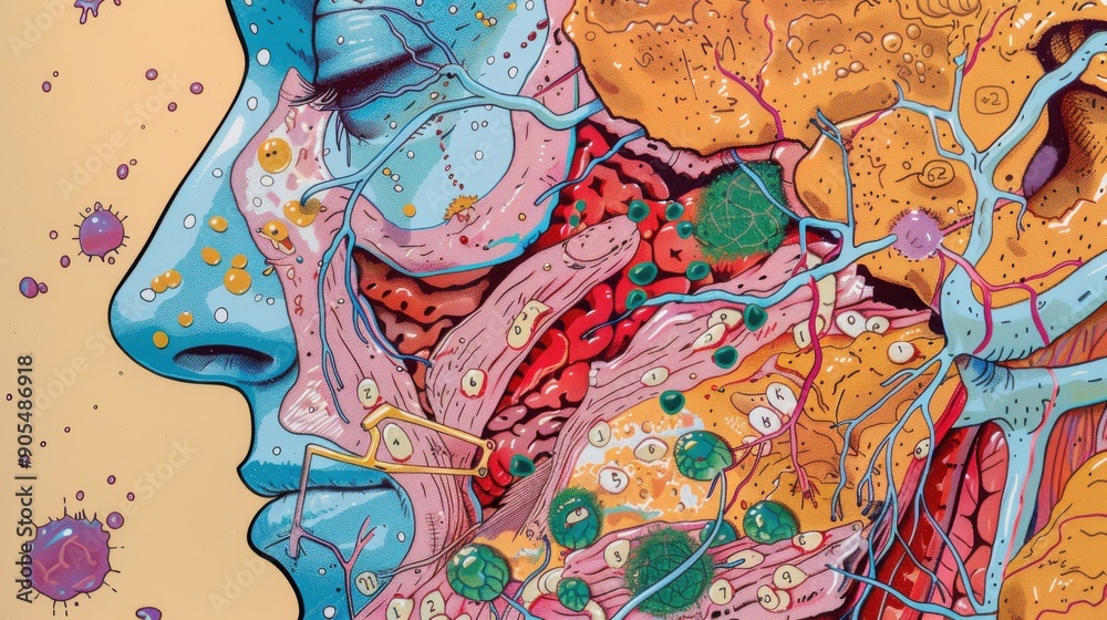 A detailed illustration of the integumentary system, showing the skin ...