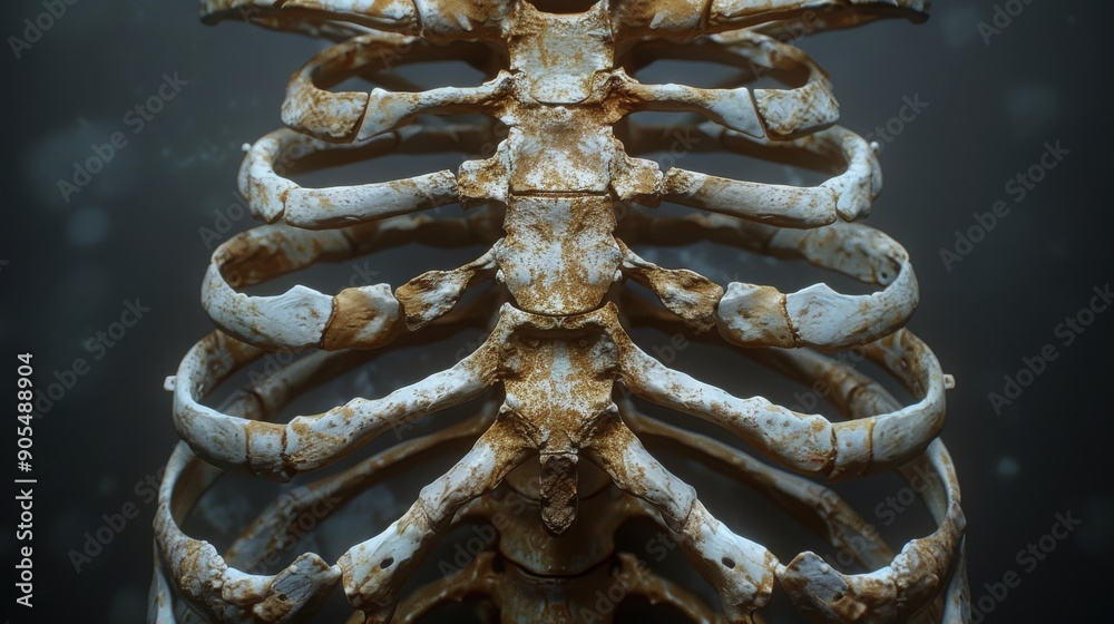 A forensic imaging photo showing the detailed structure of a human rib ...