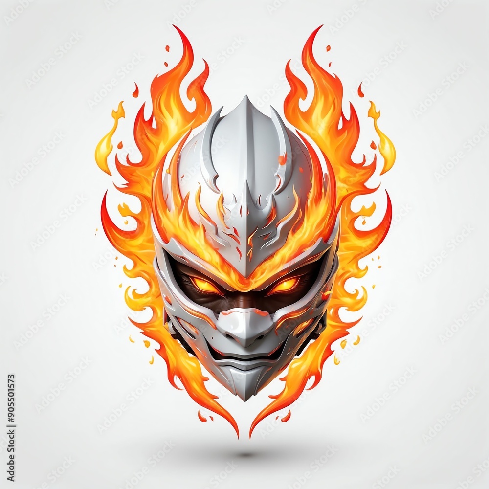 burning flame fire ninja head 3d art logo in plain white background 123 ...