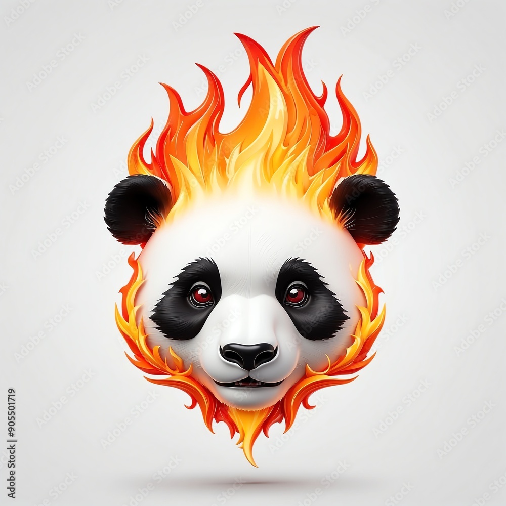 burning flame fire panda head 3d art logo in plain white background 131 ...