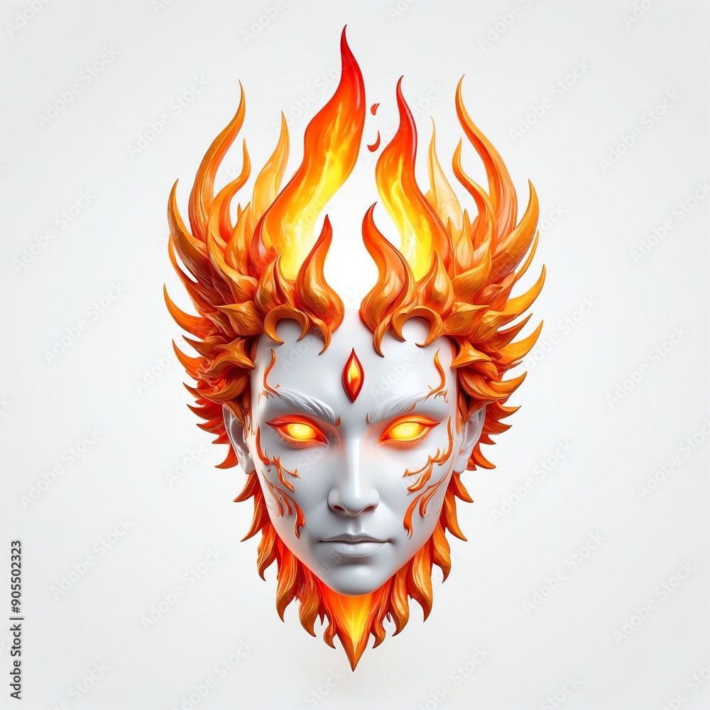 burning flame fire angel head 3d art logo in plain white background 3 ...