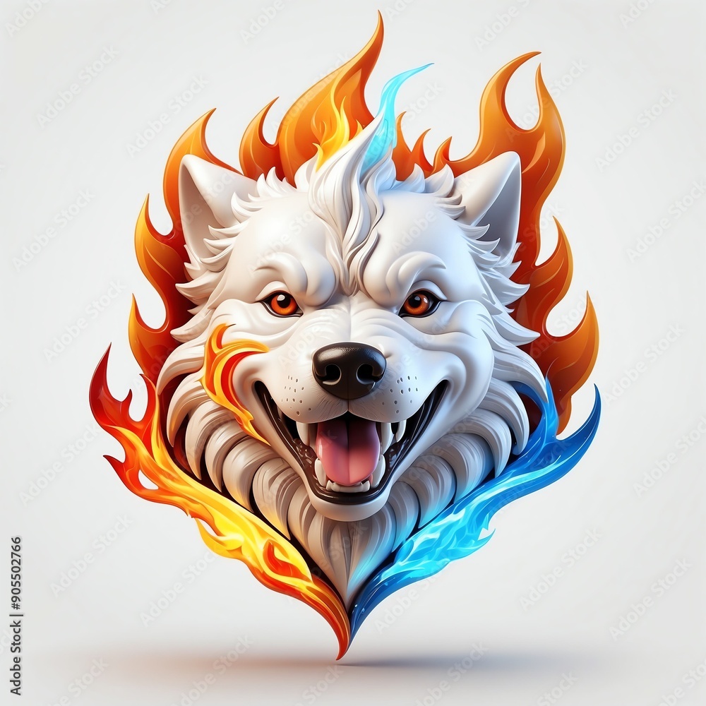burning flame fire dog head 3d art logo in plain white background 59 ...