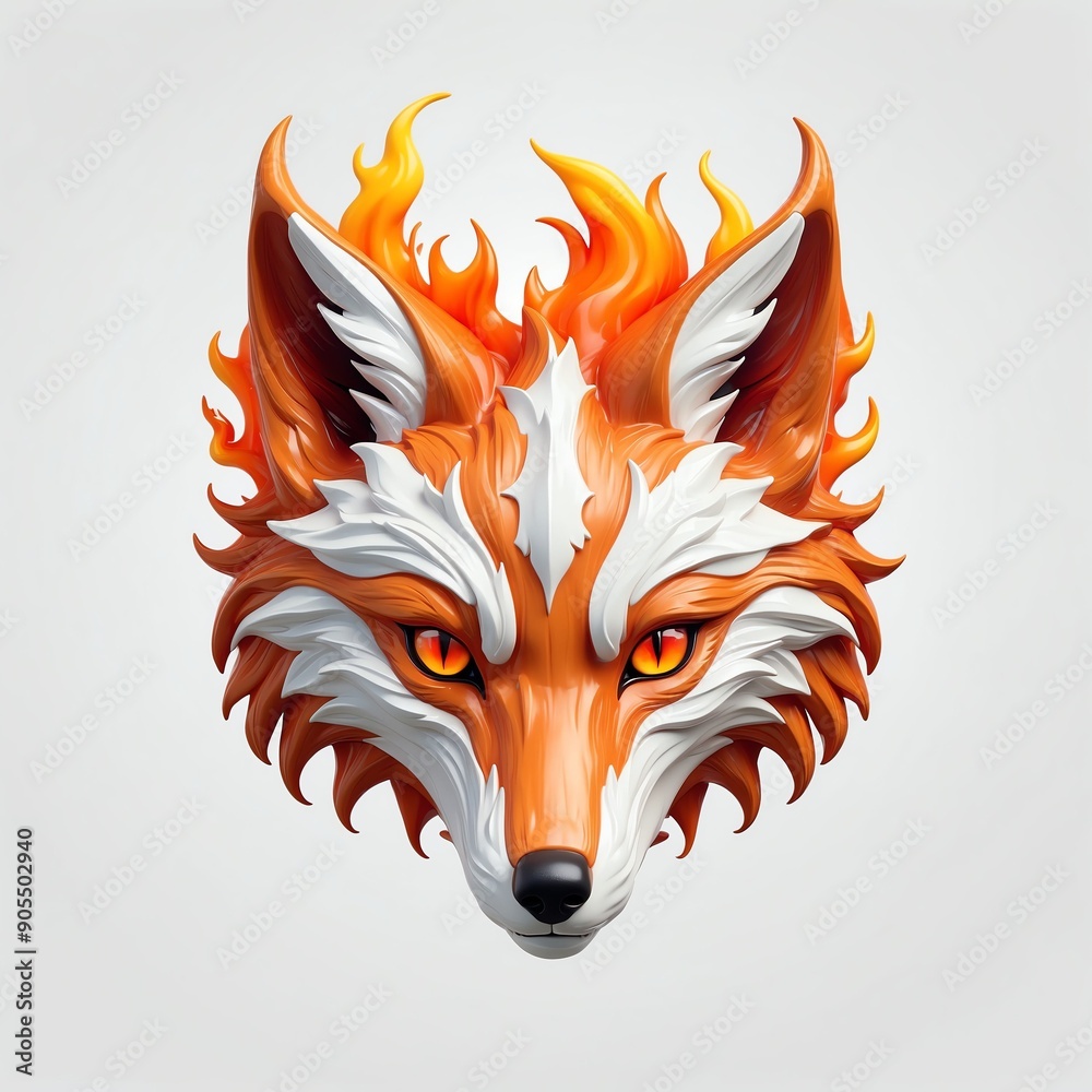 burning flame fire fox head 3d art logo in plain white background 79 ...