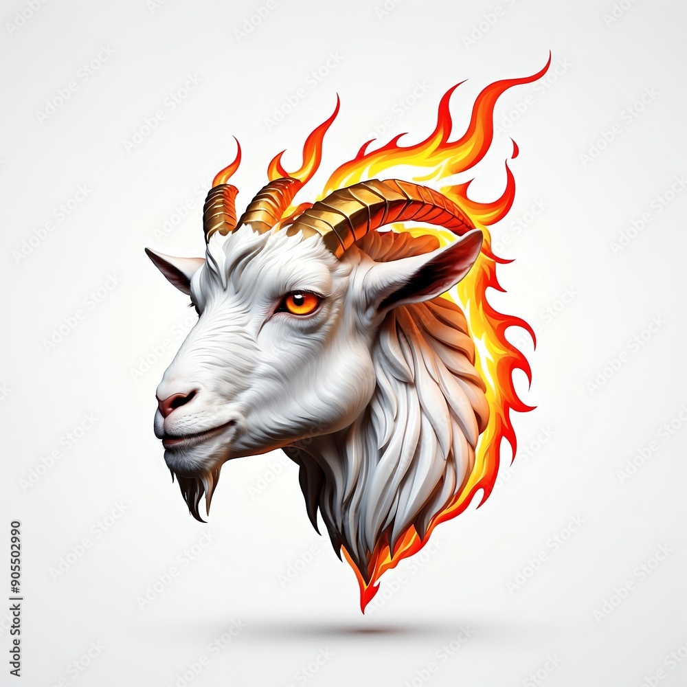burning flame fire goat head 3d art logo in plain white background 88 ...