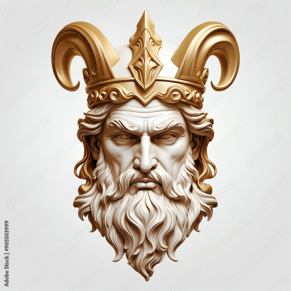 gold greek god poseidon head 3d art logo in plain white background 306 ...