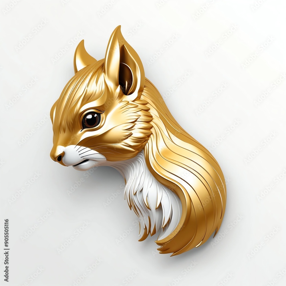 gold squirrel head 3d art logo in plain white background 434 Stock ...